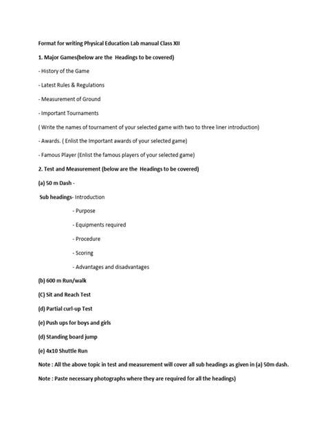 Formate For Writing P Ed Lab Manual Pdf