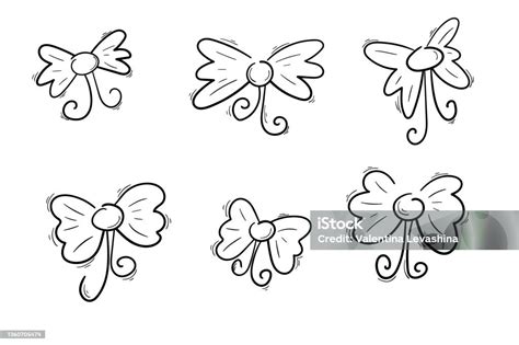 Doodle Bow Knot Sketsa Busur Seni Garis Yang Digambar Tangan Ilustrasi