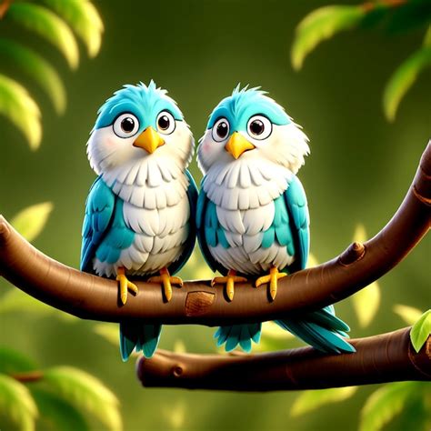 Dos Hermosos Pájaros Están Sentados En Una Rama Foto Premium