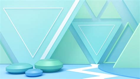연단 삼각형 현대 기하학적 모양 창조적 인 추상 적 구성과 벽 블루에 최소한의 예술 개념 녹색 배경 3d 렌더링 0명에 대한 스톡 사진 및 기타 이미지 Istock