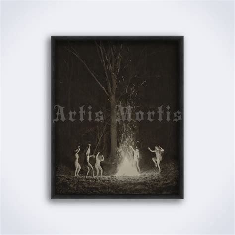 Naked Witches Dancing Around The Fire In The Night Forest Vintage Photo
