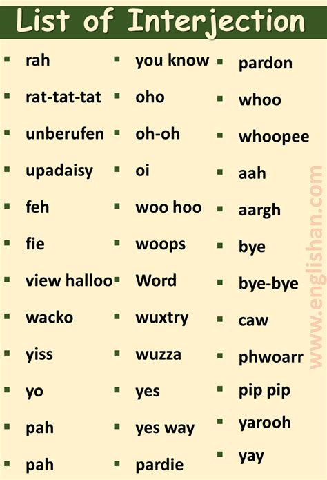 500 Interjections Examples List