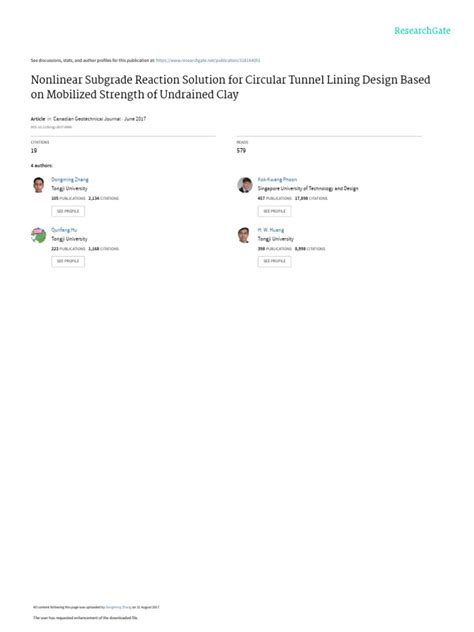 2017nonlinear Subgrade Reaction Solution For Circular Tunnel Lining Design Based Pdf