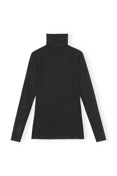 Ganni Solid Mesh Long Sleeve Rollneck Black Garmentory