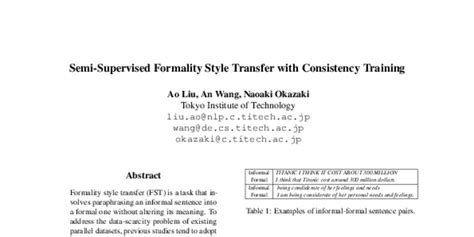 Semi Supervised Formality Style Transfer With Consistency Training
