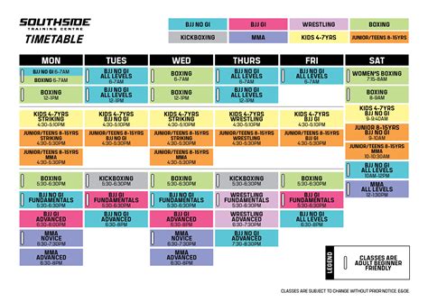 Timetable Southside Training Centre