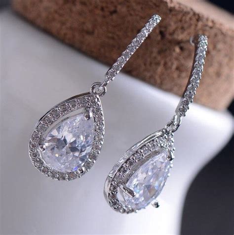 Bridal Earrings Cubic Zirconia Teardrop Earrings Sparkly Celebrity