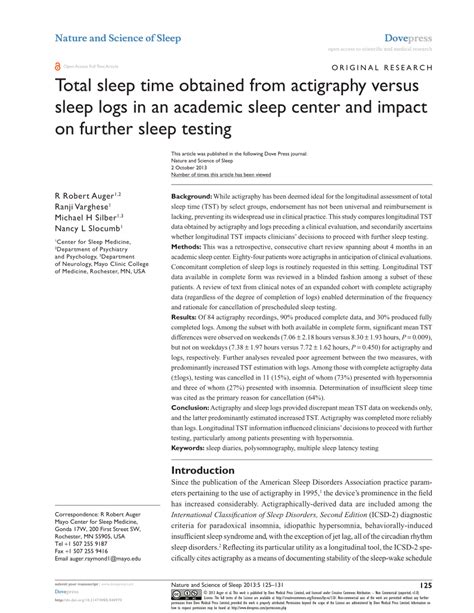 Pdf Total Sleep Time Obtained From Actigraphy Versus Sleep Logs In An