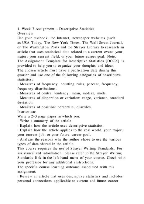 1 Week 7 Assignment Descriptive Statisticsoverviewuse Your Pdf