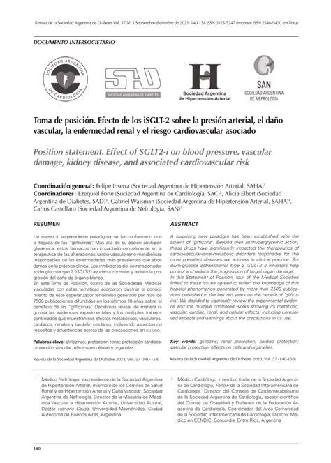Pdf Toma De Posición Efecto De Los Isglt 2 Sobre La Presión Arterial El Daño Vascular La