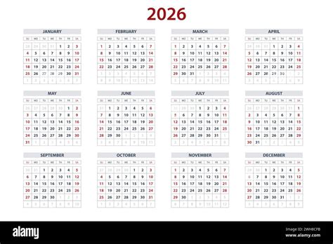 Quarter Calendar Template For 2026 Year Wall Calendar Grid In A