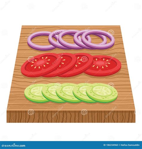 Vegetable Slices On Chopping Board Vector Illustration Decorative