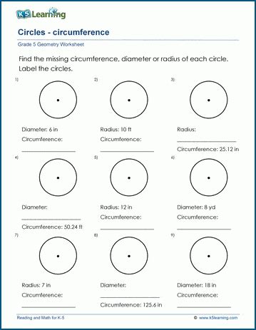 Circumference Of Circles Worksheets K5 Learning