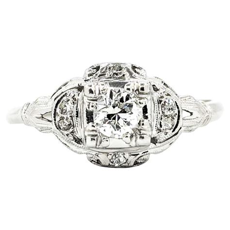 Antique Old European Cut Diamond Engagement Ring In Platinum For Sale