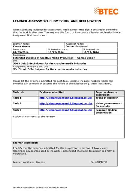Assessment Submission Declaration Jordan Eastwood Pdf