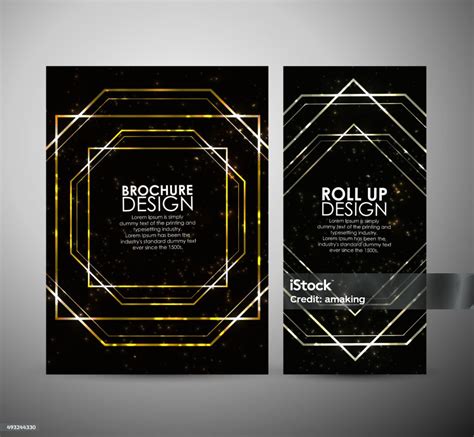 Abstrak Bingkai Emas Brosur Desain Bisnis Template Atau Roll Up