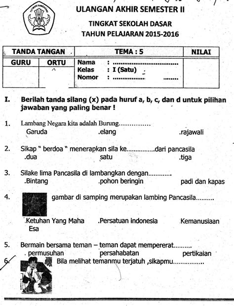 Soal Pkn Kelas 1 Sd Semester 1 Kurikulum 2013 Homecare24