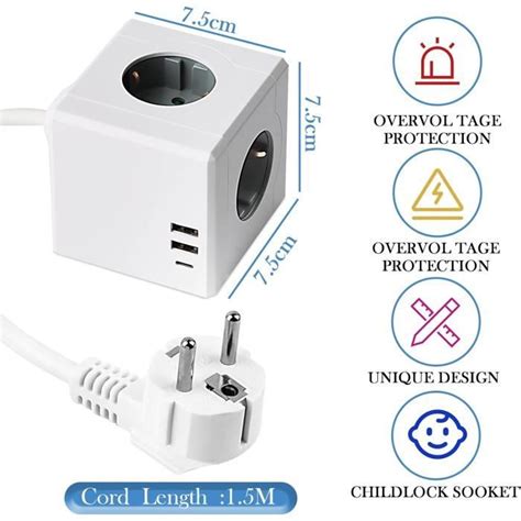 Cube Multiprise avec USB Prises A W Multiprise sans Câble avec USB avec USB C