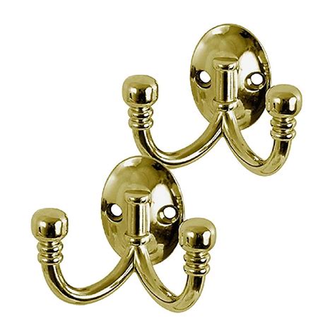 5 X Double Coat Hooks Polished Brass Metal Ball End Door Robe And Dress Hangers