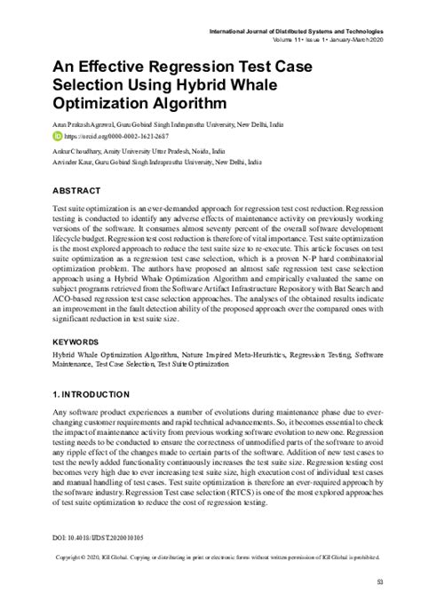 pdf an effective regression test case selection using hybrid whale