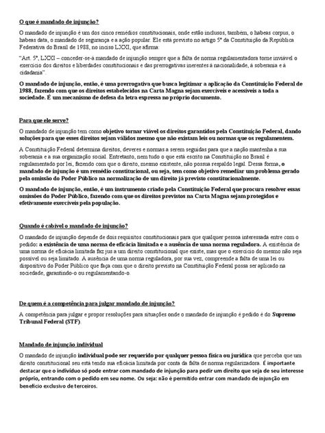Mandado De Injunção Download Grátis Pdf Constituição Federação