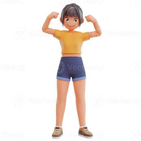 Cute Girls Smiling Posing Happy 3d Cartoon Illustration 21457318 Png