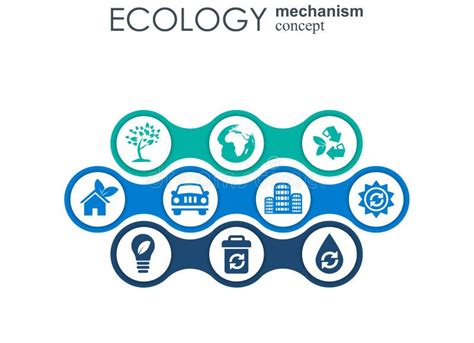 Ecology Mechanism Concept Abstract Background With Connected Gears And Icons For Eco Friendly