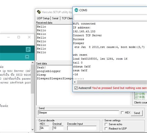 NodeMCU TCP Hercules Server Embedded Systems