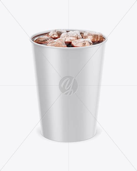 Matte Soda Cup With Ice Mockup Front View High Angle Shot On Yellow