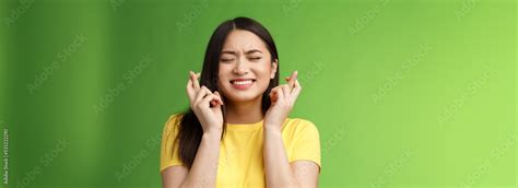 Nervous Cute Asian Brunette Girl Eager Win Worry Important Results
