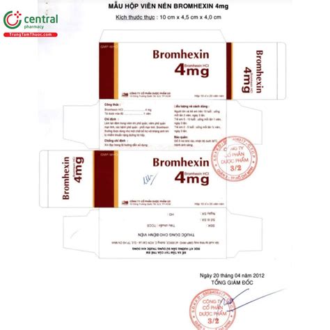 Thuốc Bromhexin 4mg Dược Phẩm 3 2 Tan đàm Trong Bệnh Lý Hô Hấp