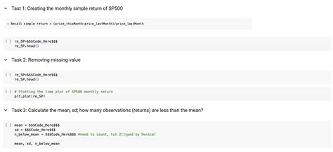 Solved Tast 1 Creating The Monthly Simple Return Of