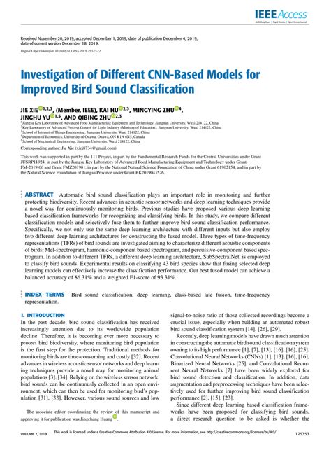 Pdf Investigation Of Different Cnn Based Models For Improved Bird Sound Classification