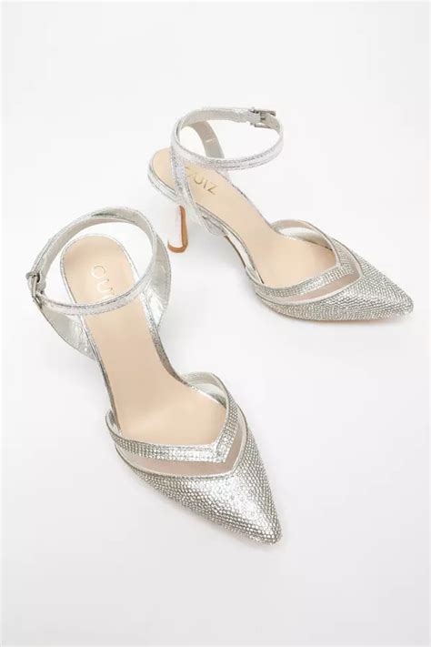 Silver Diamante Mesh Court Heels Quiz Clothing
