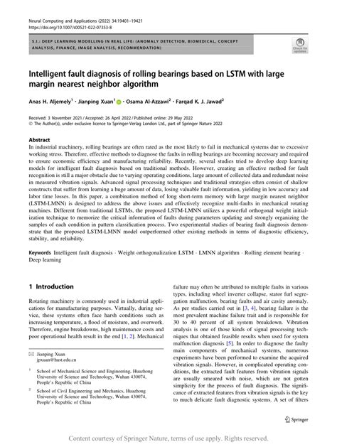intelligent fault diagnosis of rolling bearings based on lstm with