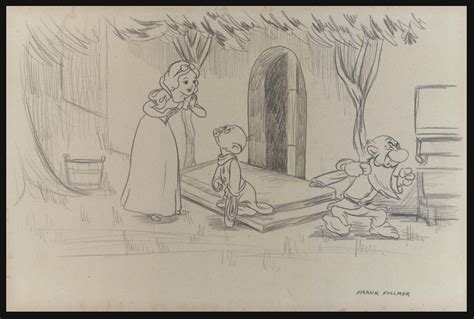 Walt Disney Snow White Kissing Dopey Original Art Drawing Large