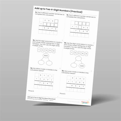 Year 4 Add Up To Two 4 Digit Numbers Practical Reasoning And Problem