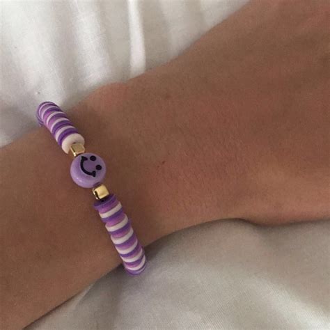 Purple Clay Bead Bracelet Etsy Uk