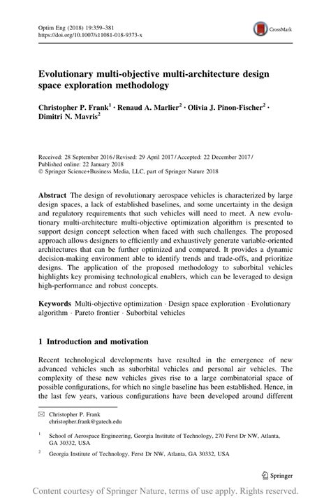 Evolutionary Multi Objective Multi Architecture Design Space Exploration Methodology Request PDF