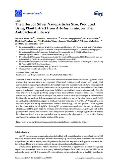 Pdf The Effect Of Silver Nanoparticles Size Produced Using Plant