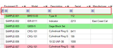 filter rows in calibration control calibration control