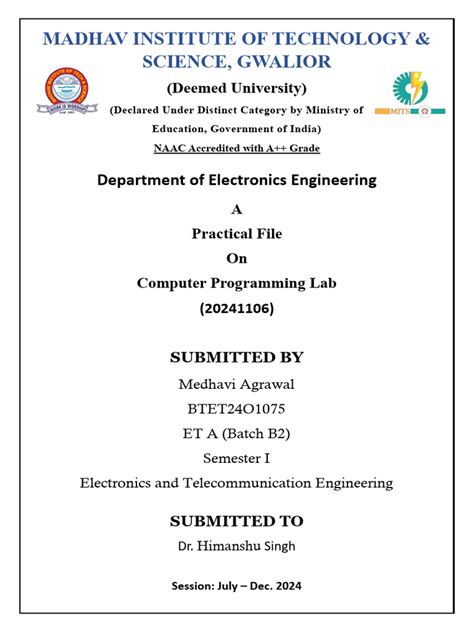 Medhavi Agrawal Lab Manual Computer Programming Pdf Integer