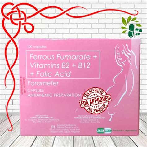 Foramefer Ferrous Fumarate Vitamins B2 B12 Folic Acid 100 Capsules Lazada Ph