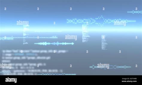 image of data processing and particles recording on glowing blue