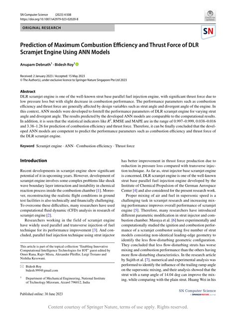 Prediction Of Maximum Combustion Efficiency And Thrust Force Of Dlr Scramjet Engine Using Ann Models