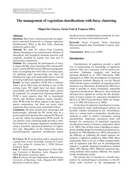 Pdf The Management Of Vegetation Classifications With Fuzzy Clustering