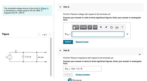 Solved Part A The Sinusoidal Voltage Source In The Circuit Chegg Com