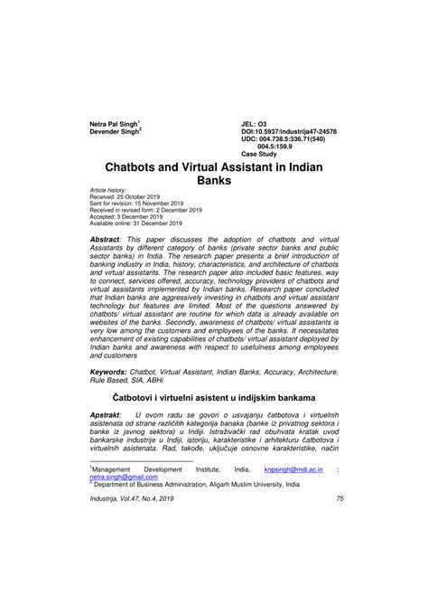 Pdf Chatbots And Virtual Assistant In Indian Banks