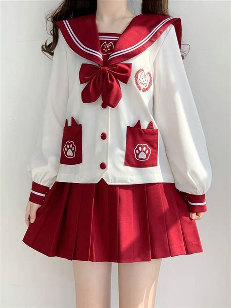Kawaii Rabbit Sailor Fuku Long Sleeve Top Pleated Skirt Bow Tie