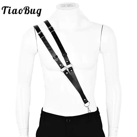 Tiaobug Black Imitation Leather Double Straps Single Shoulder Braces